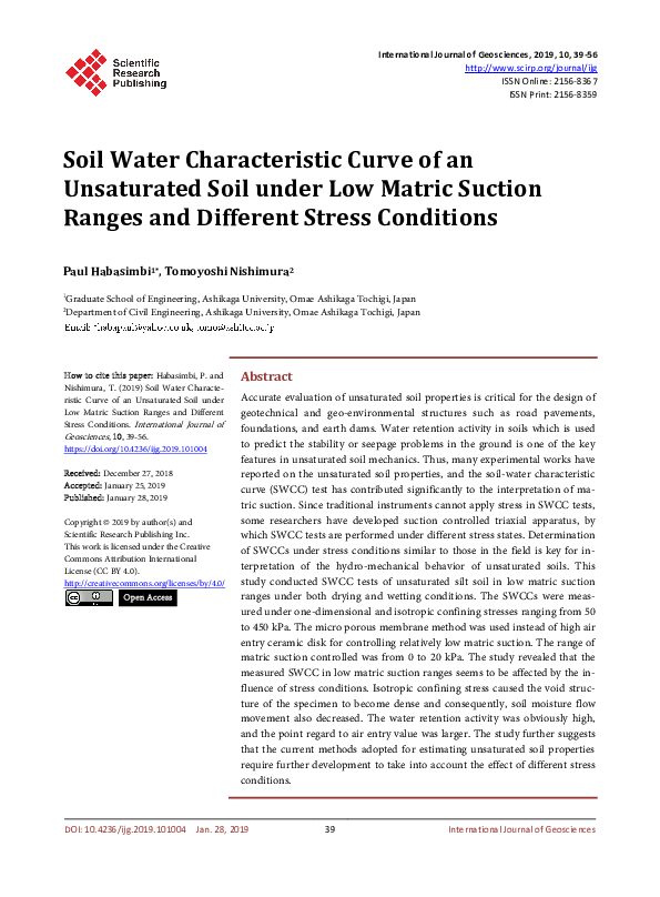 (PDF) Soil Water Characteristic Curve of an Unsaturated Soil under Low ...