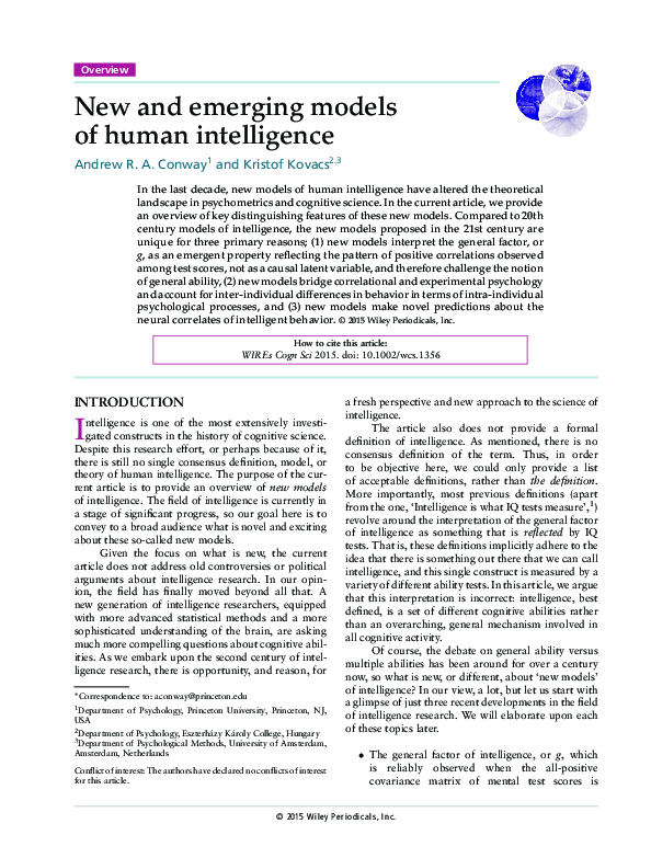 (PDF) New and emerging models of human intelligence