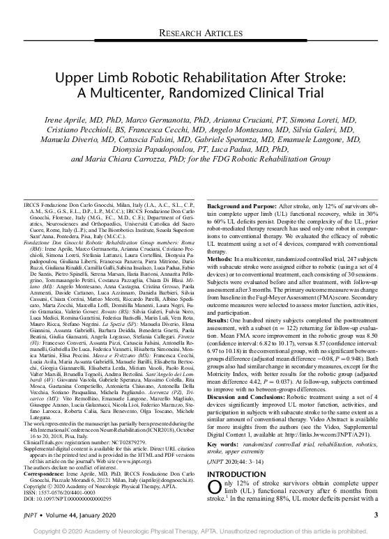 (PDF) Upper Limb Robotic Rehabilitation After Stroke: A Multicenter, Randomized Clinical Trial