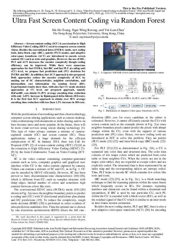 (PDF) Ultra Fast Screen Content Coding via Random Forest