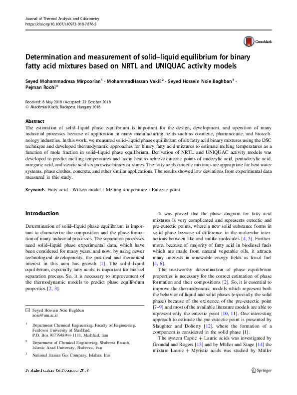 (PDF) Determination and measurement of solid–liquid equilibrium for ...