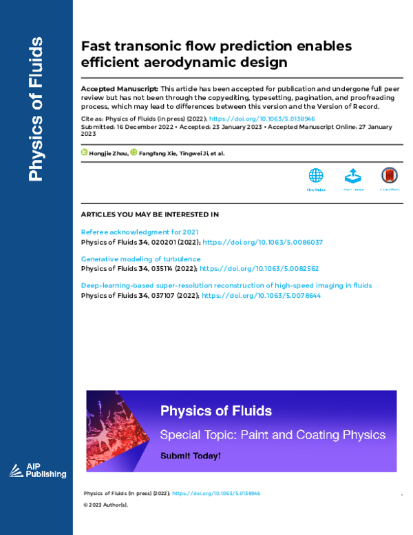 Pdf Fast Transonic Flow Prediction Enables Efficient Aerodynamic Design