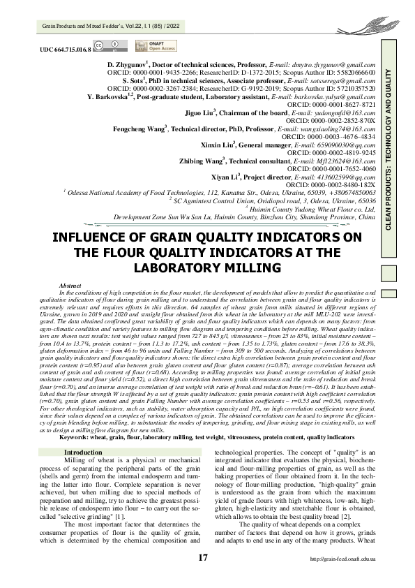 (PDF) Influence of Grain Quality Indicators on the Flour Quality ...