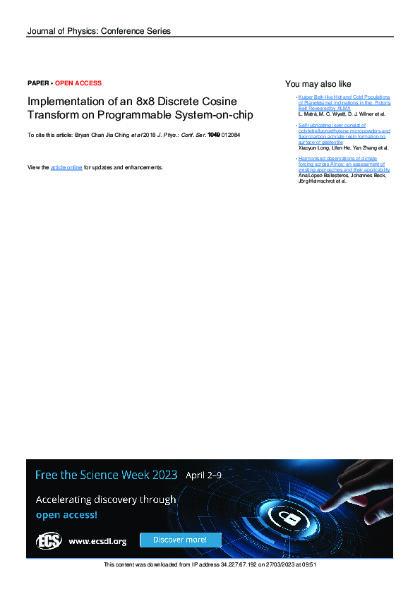 Pdf Implementation Of An 8x8 Discrete Cosine Transform On Programmable System On Chip