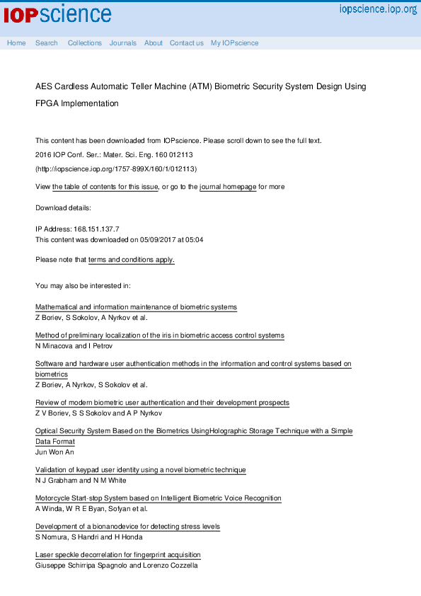 (PDF) AES Cardless Automatic Teller Machine (ATM) Biometric Security System Design Using FPGA ...