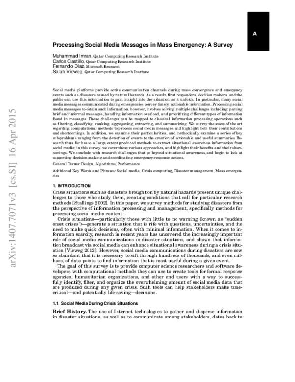 (PDF) Processing Social Media Messages in Mass Emergency