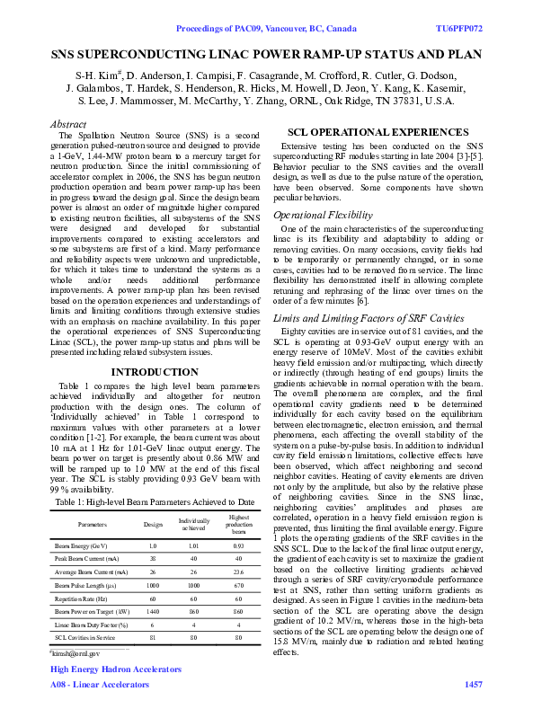 (PDF) SNS Superconducting Linac Power Ramp-Up Status and Plan