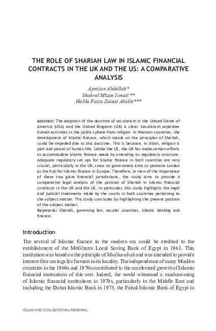 (PDF) The Role of Shariah Law in Islamic Financial Contracts in the UK ...