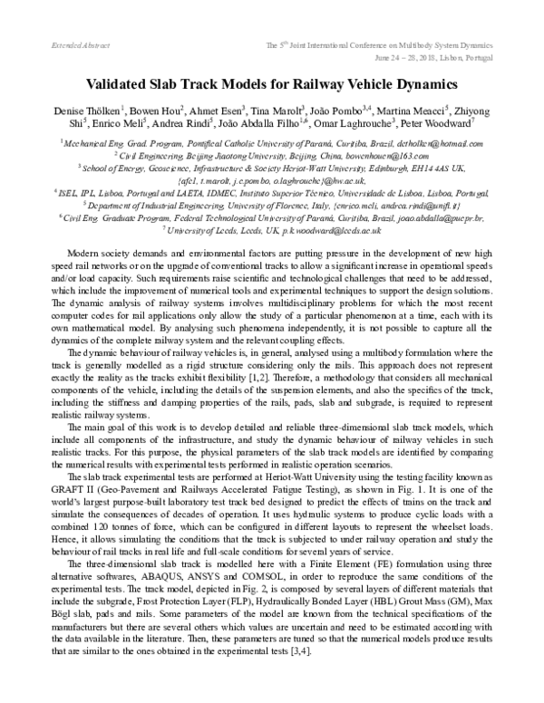 (PDF) Validated slab track models for railway vehicle dynamics