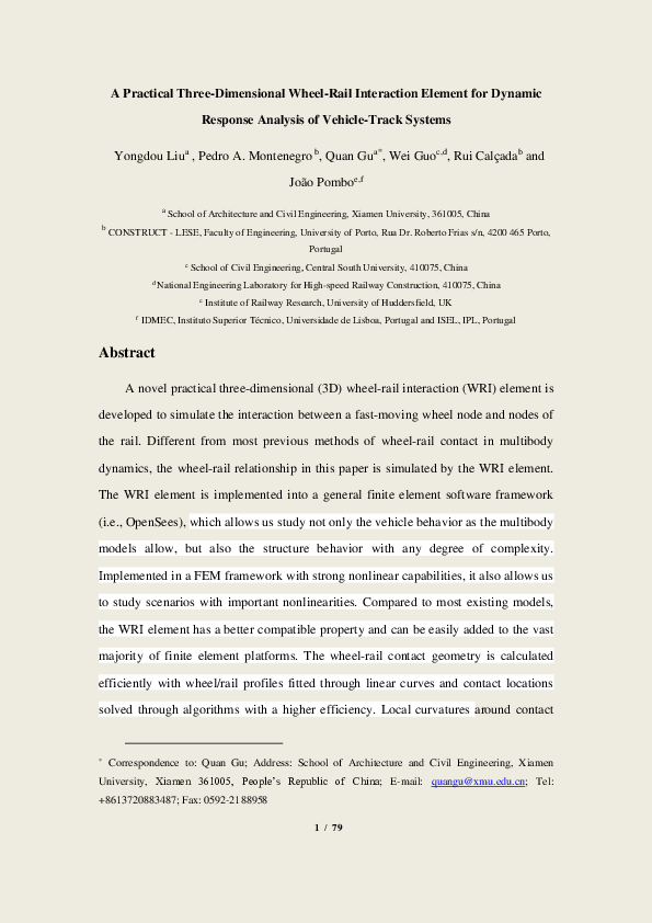 Pdf A Practical Three Dimensional Wheel Rail Interaction Element For Dynamic Response Analysis