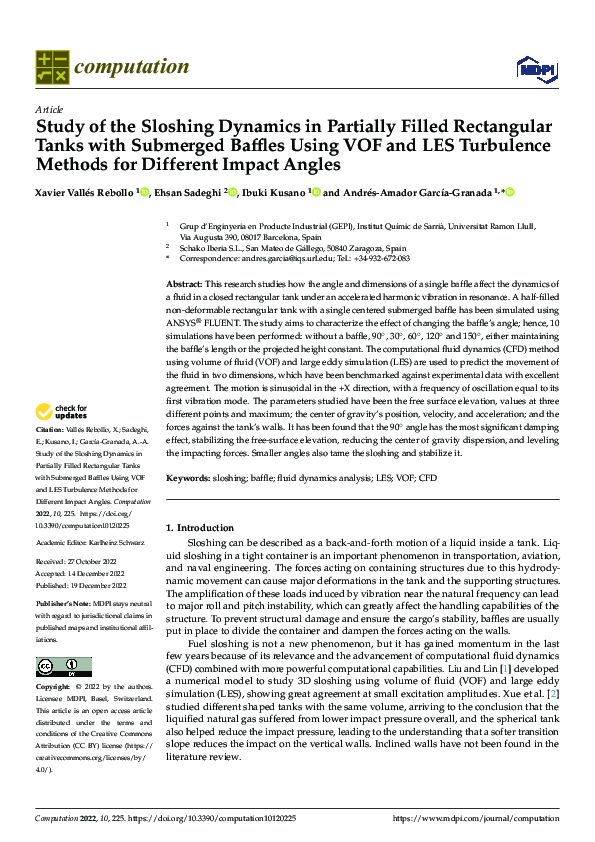 (PDF) Study of the Sloshing Dynamics in Partially Filled Rectangular Tanks with Submerged ...