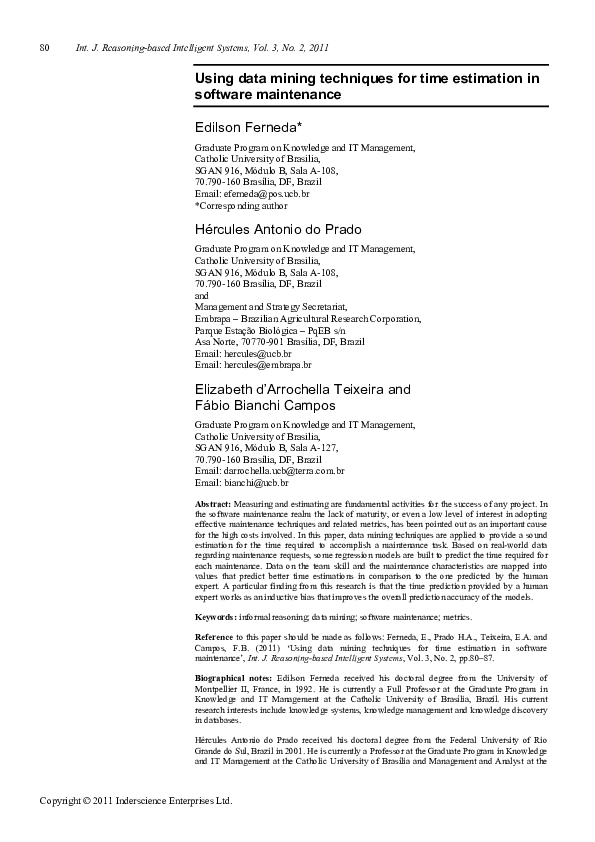 Pdf Using Data Mining Techniques For Time Estimation In Software Maintenance