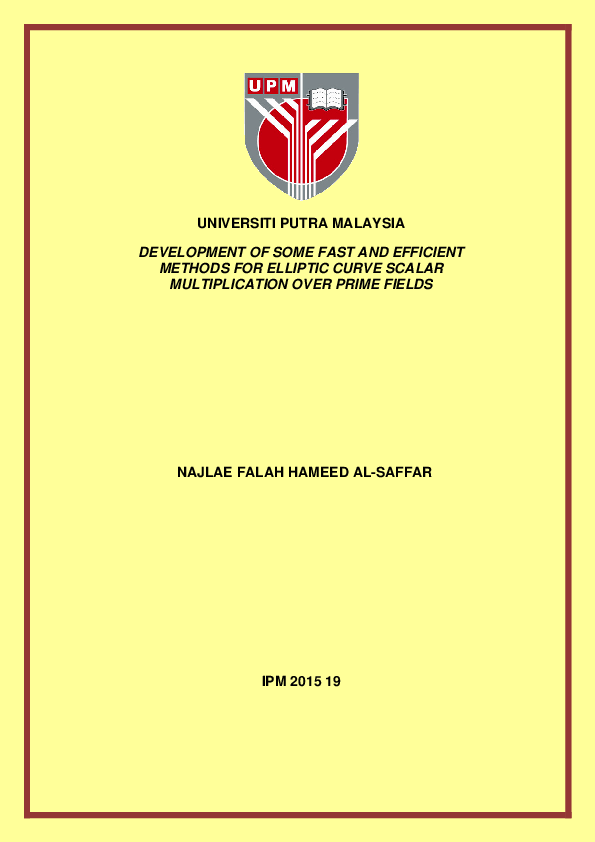 Pdf Development Of Some Fast And Efficient Methods For Elliptic Curve Scalar Multiplication