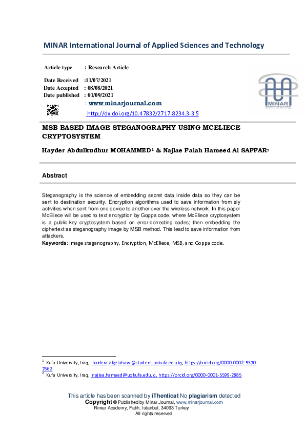 Pdf Msb Based Image Steganography Using Mceliece Cryptosystem Najlae Al Saffar