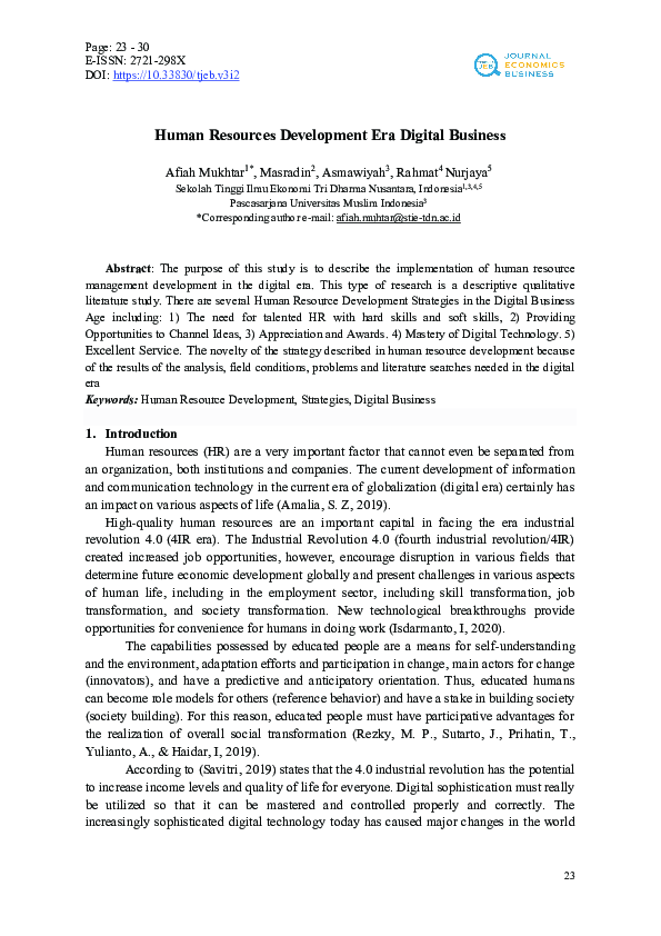 (PDF) Human Resources Development Era Digital Business
