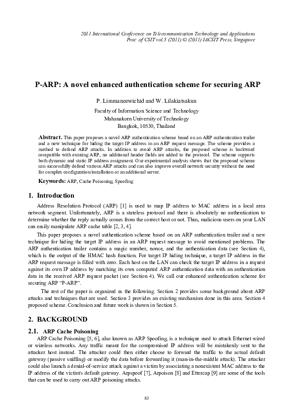 (PDF) P-ARP: A novel enhanced authentication scheme for securing ARP