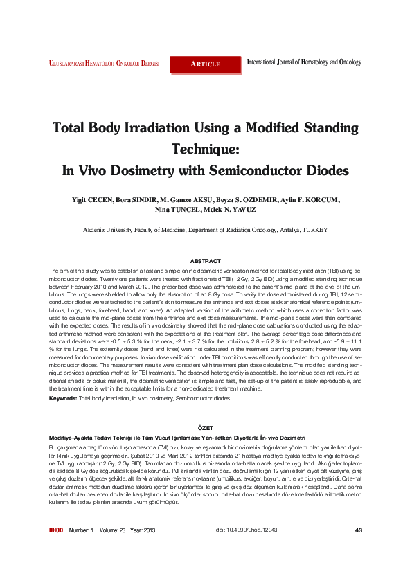 (PDF) Total Body Irradiation Using a Modified Standing Technique: In ...
