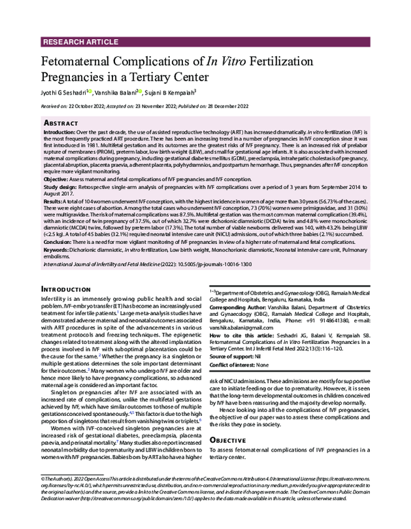 (PDF) Fetomaternal Complications of In Vitro Fertilization Pregnancies ...