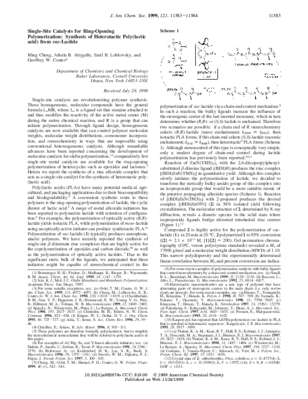 (PDF) Single-Site Catalysts for Ring-Opening Polymerization: Synthesis ...