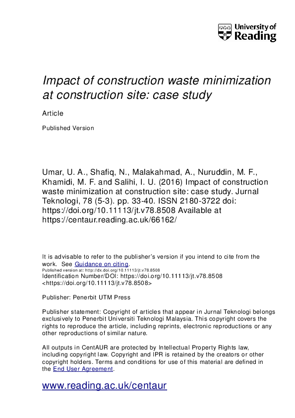 (PDF) Impact of Construction Waste Minimization at Construction Site ...