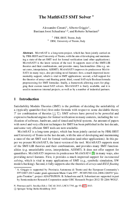 (PDF) The MathSAT5 SMT Solver