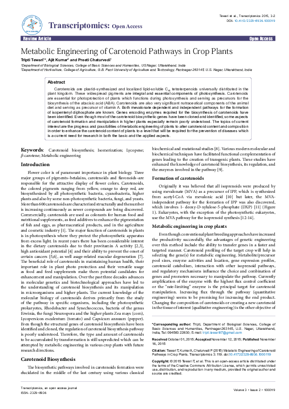 (PDF) Metabolic Engineering of Carotenoid Pathways in Crop Plants