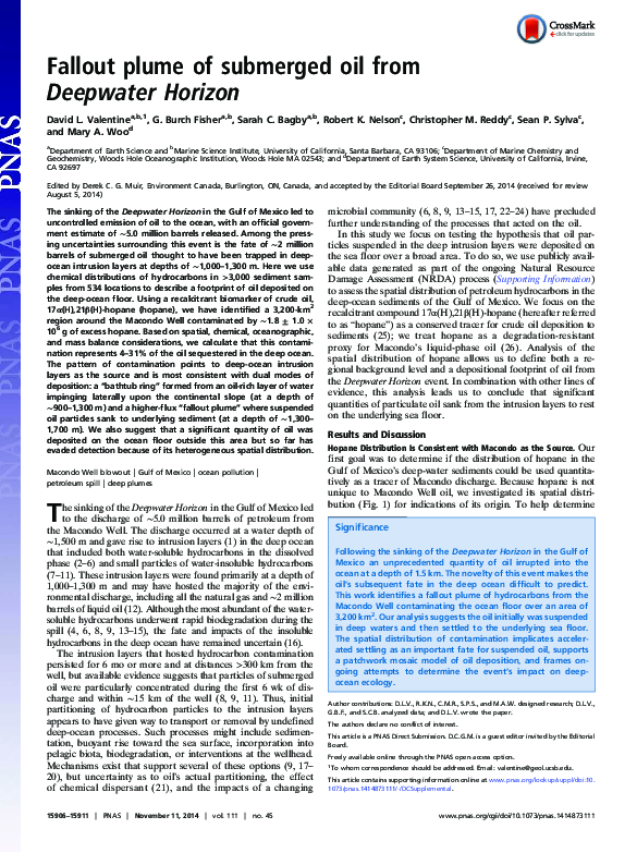 (PDF) Fallout plume of submerged oil from Deepwater Horizon