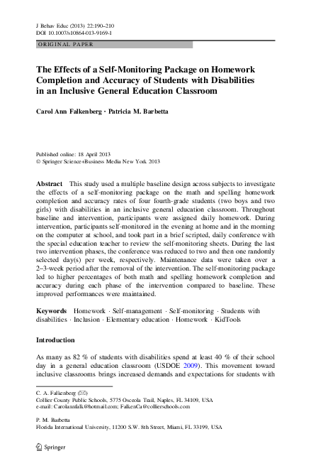 (PDF) The Effects of a Self-Monitoring Package on Homework Completion ...