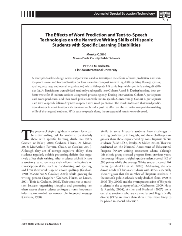 (PDF) The Effects of Word Prediction and Text-to-Speech Technologies on ...