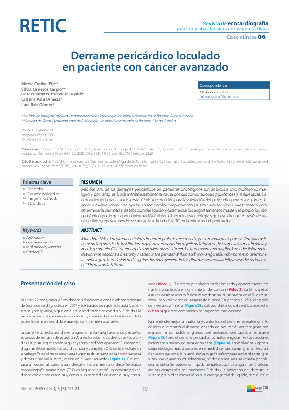 (PDF) Derrame pericárdico loculado en paciente con cáncer avanzado