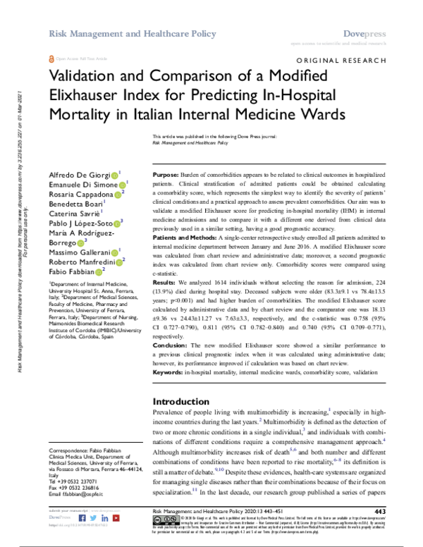 (PDF) Validation and Comparison of a Modified Elixhauser Index for ...