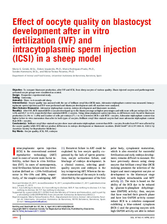 (PDF) Effect of oocyte quality on blastocyst development after in vitro ...