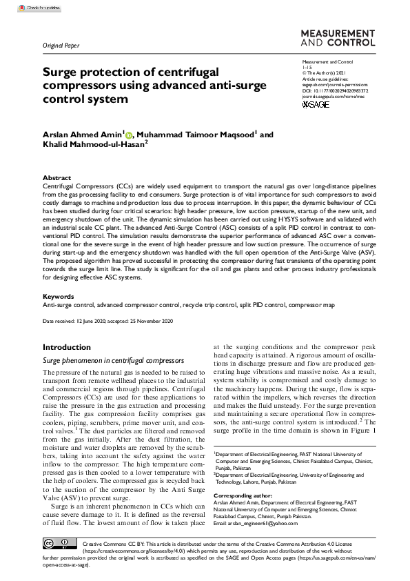 (PDF) Surge protection of centrifugal compressors using advanced anti ...