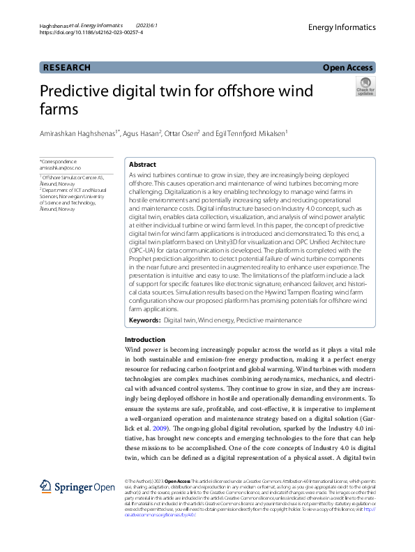 (PDF) Predictive digital twin for offshore wind farms