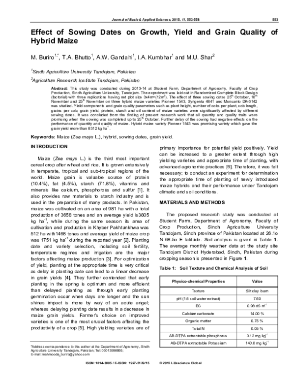 Pdf Effect Of Sowing Dates On Growth Yield And Grain Quality Of