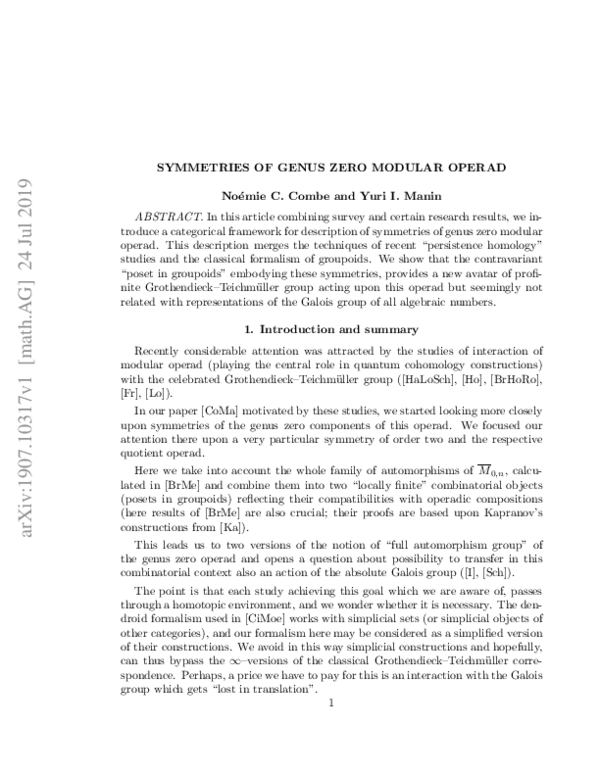 (PDF) Symmetries of genus zero modular operad