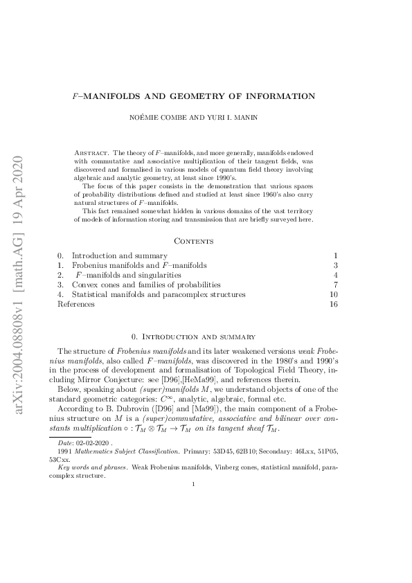 Pdf F Manifolds And Geometry Of Information
