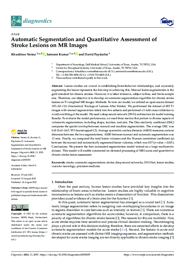 (PDF) Automatic Segmentation and Quantitative Assessment of Stroke Lesions on MR Images | David ...