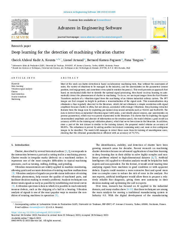 (PDF) Deep learning for the detection of machining vibration chatter