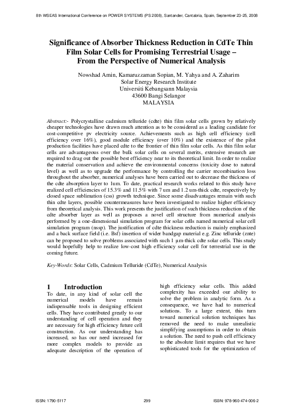 (PDF) Significance of Absorber Thickness Reduction In CdTe Thin Film ...