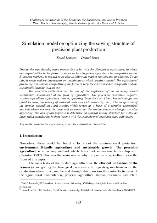 (PDF) Simulation model on optimizing the sowing structure of precision plant production | Enikő ...