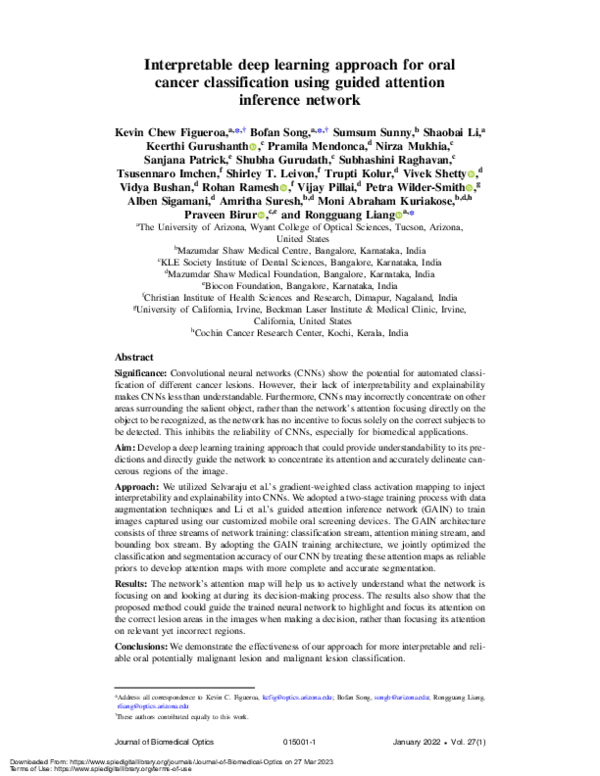 (PDF) Interpretable deep learning approach for oral cancer classification using guided attention ...