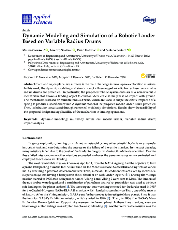 (PDF) Dynamic Modeling and Simulation of a Robotic Lander Based on Variable Radius Drums