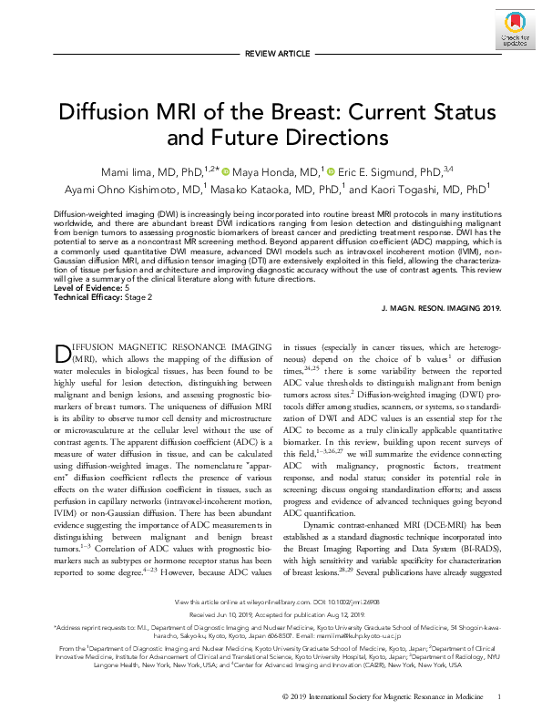 (PDF) Diffusion MRI of the breast: Current status and future directions