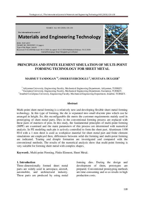 Pdf Principles And Finite Element Simulation Of Multi Point Forming Technology For Sheet Metal