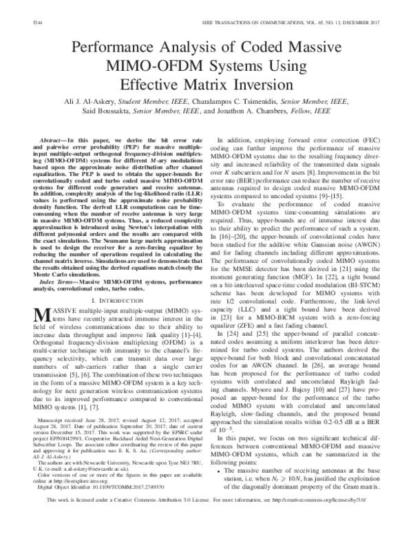 Pdf Performance Analysis Of Coded Massive Mimo Ofdm Systems Using Effective Matrix Inversion