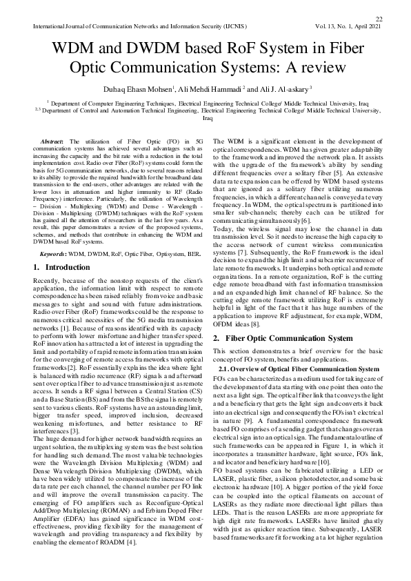 Pdf Wdm And Dwdm Based Rof System In Fiber Optic Communication Systems A Review