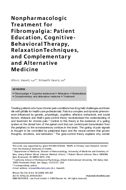 (PDF) Nonpharmacologic Treatment for Fibromyalgia: Patient Education, Cognitive-Behavioral ...