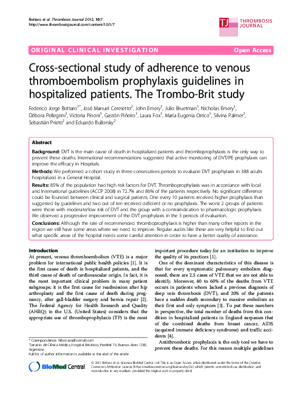 (PDF) Cross-sectional study of adherence to venous thromboembolism prophylaxis guidelines in ...