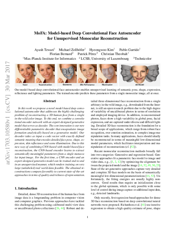 (PDF) MoFA: Model-Based Deep Convolutional Face Autoencoder for Unsupervised Monocular ...
